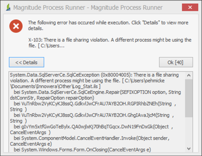 Process Runner X 103 There Is A File Sharing Violation 